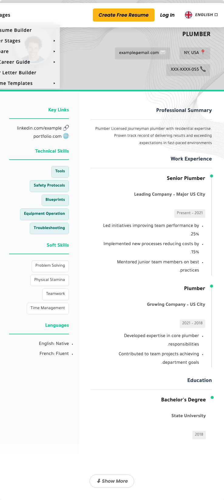 Plumber Resume Example - Free Templates 2026