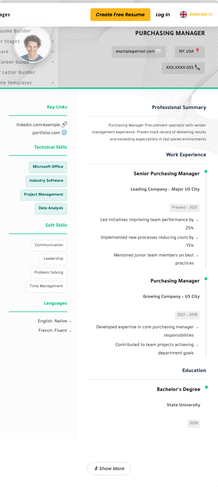 Purchasing Manager Resume Example - Free Templates 2026